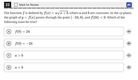 The Function F Is Defined By Fx A√x B Where A And B Are