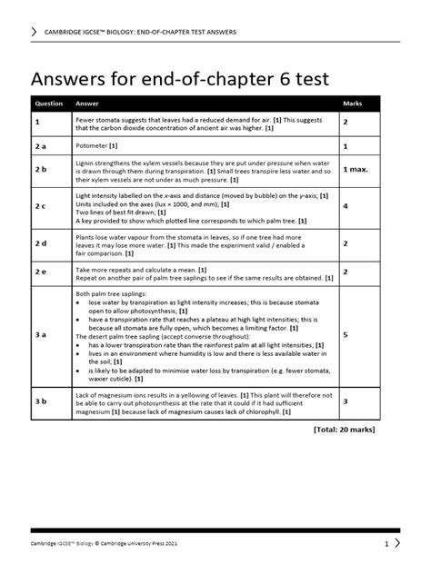 Igcse Biology 4ed Tr Eoc Test Answers 6 Pdf Stoma Leaf