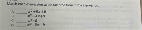 Solved Match each expression to the factored form of the | Chegg.com