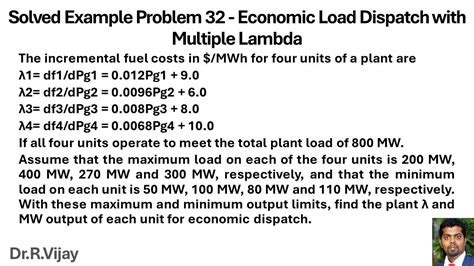 Solved Example Problem 32 Economic Load Dispatch With Multiple Lambda Psoc Youtube