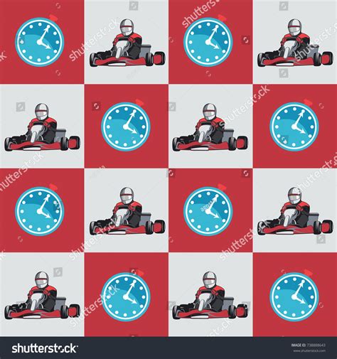 Seamless Pattern Kart Stopwatch On Colored Stock Vector Royalty Free