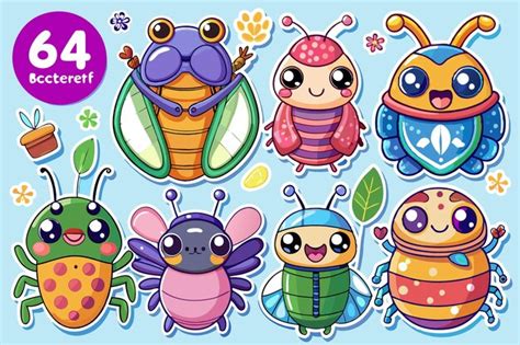 Adorable Cartoon Insects With Big Eyes And Bright Colors Premium Ai