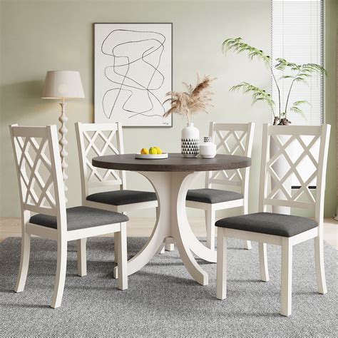 Harper And Bright Designs Farmhouse Wood 5 Pieces Dining Table Set For 4
