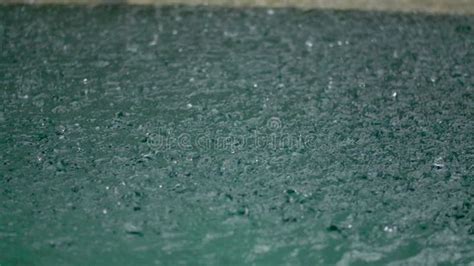 Tropical Rain Drops Falling Onto The Surface Of A Swimming Pool Slow Motion Stock Footage
