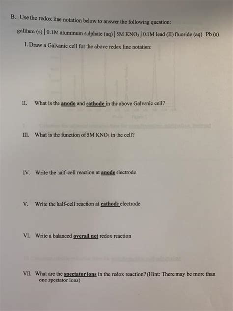Solved B Use The Redox Line Notation Below To Answer The