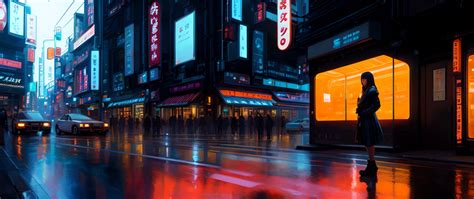 НОЧНОЙ ТОКИО ULTRAWIDE ОБОИ ОТ НЕЙРОСЕТИ 3440X1440 Пикабу