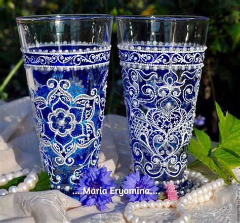 Бокалы для глинтвейна в технике точечная роспись Зимний вечер в