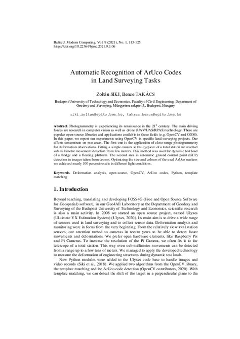 Pdf Automatic Recognition Of Aruco Codes In Land Surveying Tasks