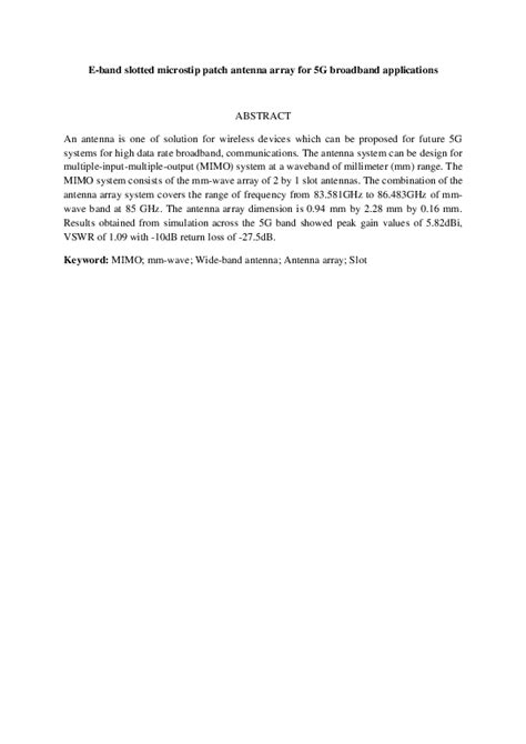 Pdf E Band Slotted Microstip Patch Antenna Array For 5g Broadband