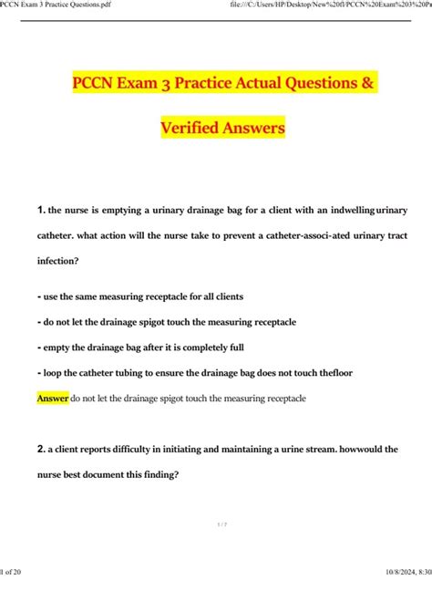 pccn exam 3 practice questions 2024 2025 questions with verified