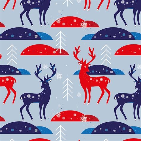 Premium Vector Christmas Reindeer Seamless Pattern