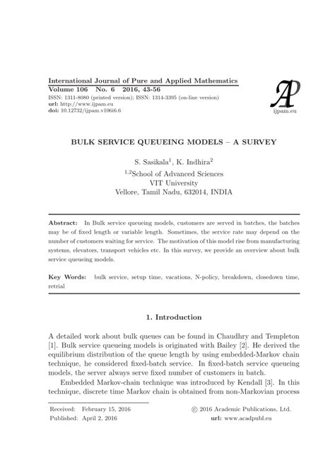 pdf bulk service queueing models a survey