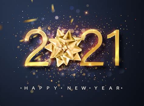 2021 년 새해 복 많이 받으세요 황금 금속 숫자 2021의 휴일 벡터 일러스트 레이 션 무료 벡터