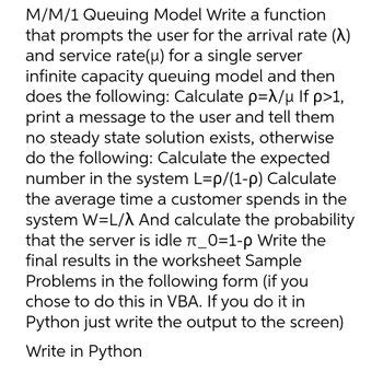 Answered M M Queuing Model Write A Function Bartleby
