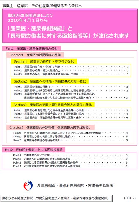 働き方改革に伴う「産業医・産業保健機能」と「長時間労働者に対する面接指導等」の強化 日本メディメンタル研究所