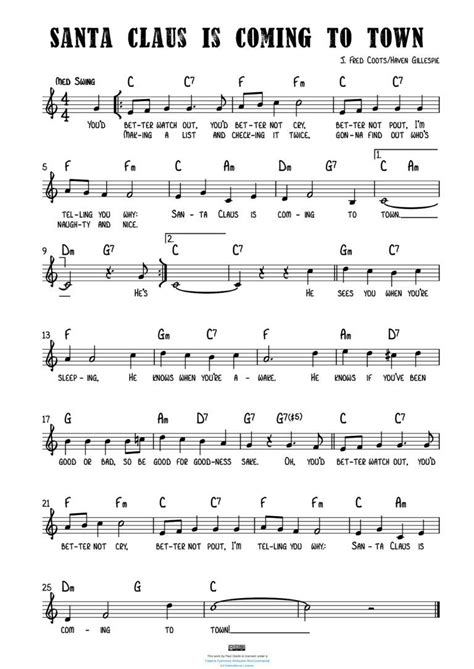 Sheet Music By Paul Gladis Santa Claus Is Coming To Town Clarinet