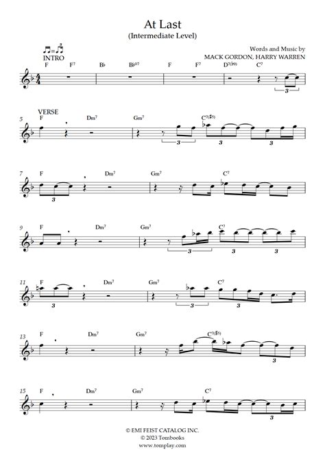 At Last Intermediate Level Etta James Flute Sheet Music