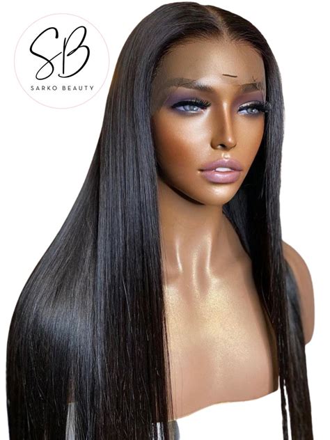 Perruque De Cheveux Humains Dentelle Transparente HD Noir Etsy