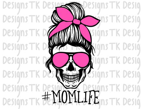 Mom Life Skull Svg Mom Bun Etsy