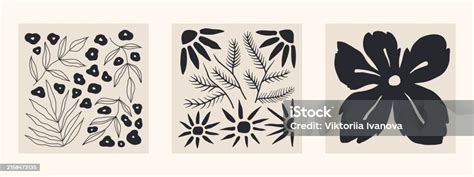 추상적인 그루비 꽃 사각형 포스터 모던한 트렌디한 마티스 미니멀 스타일 벽지 벽 장식 인쇄 엽서 표지 템플릿 배너에 대한 손으로 그린 복고풍 디자인 블랙과 베이지 색상 검은