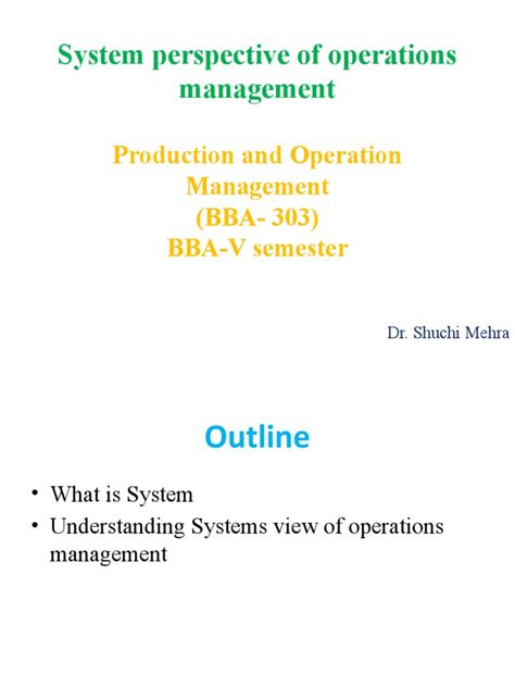 System Perspective Of Operations Management Pdf System Operations Management
