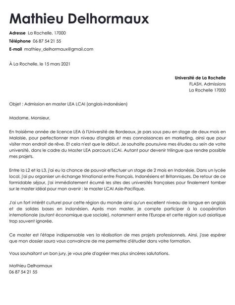 Excellente Lettre De Motivation Master 1 AUTOMASITES
