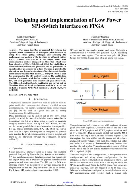 pdf designing and implementation of low power spi switch interface on