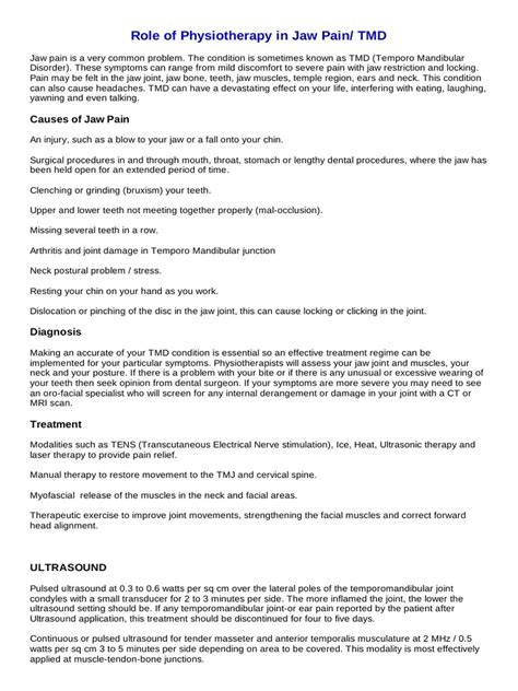 Pdf Role Of Physiotherapy In Temporo Mandibular Joint Dysfunction