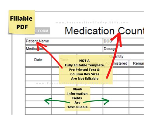 Pdf Medication Count Sheet 1 Printable And 1 Text Input Fillable Us
