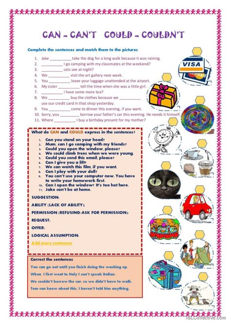 Can Could English ESL Worksheets Pdf Doc