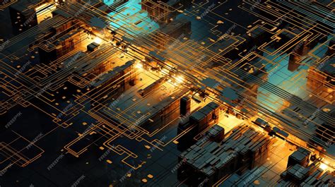 Premium Ai Image Abstract Circuit With Glowing Lights Circuitry Dark Bronze And Yellow