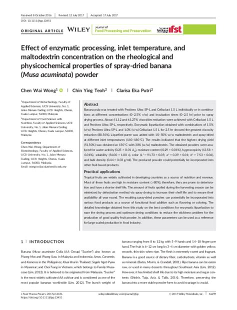 Pdf Effect Of Enzymatic Processing Inlet Temperature And