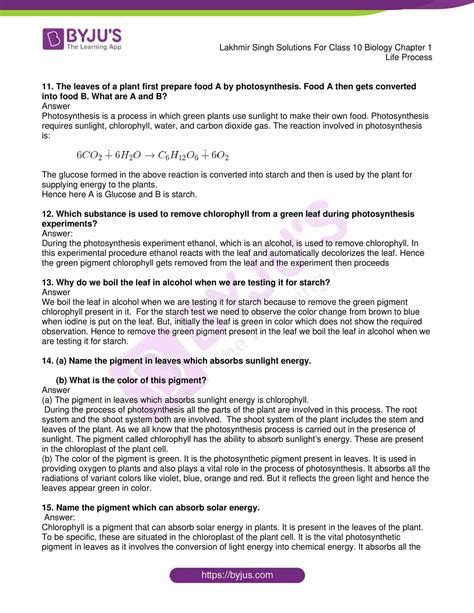Lakhmir Singh Biology Class 10 Solutions For Chapter 1 Life Process