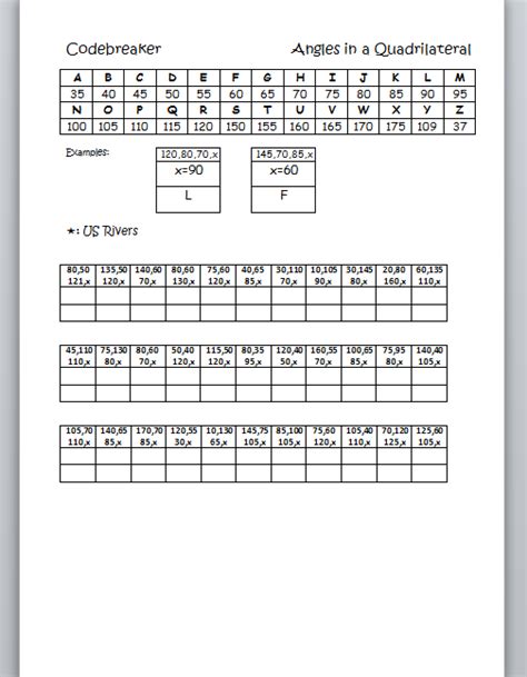 Differentiated Codebreaker Angles In A Quadrilateral Teaching Resources