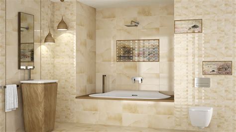 Beżowa łazienka 15 kolekcji płytek ceramicznych