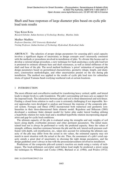 Pdf Shaft And Base Responses Of Large Diameter Piles Based On Cyclic