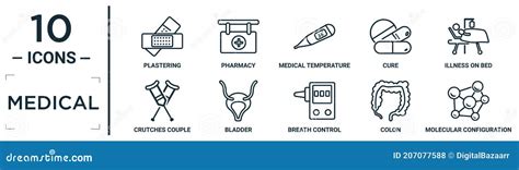 Medical Linear Icon Set Includes Thin Line Plastering Medical