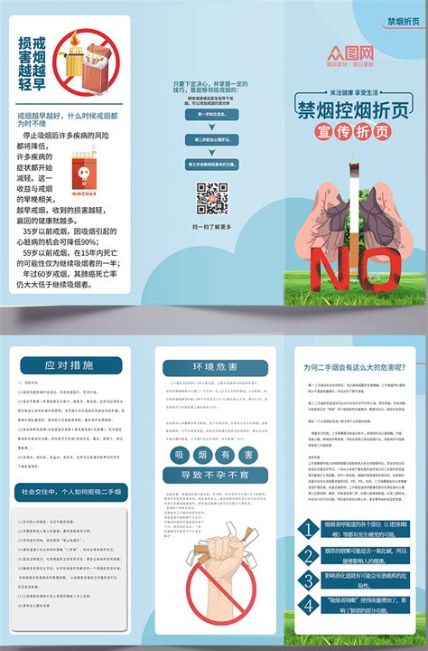 蓝色简约控烟禁烟宣传三折页psd下载 编号530724600812803138 设图网