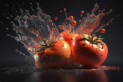 Premium Photo Tomatoes Vegetables Splash Isolated On Black Background