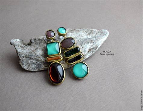 Купить Асимметричные серьги 30 Полимерная глина стекло серебр швенза коричневый коричнево