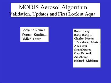 Modis Aerosol Algorithm Validation Updates And First Look
