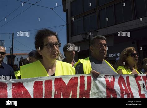 Athens Greece 22nd June 2017 Protesters March Holding Banners And