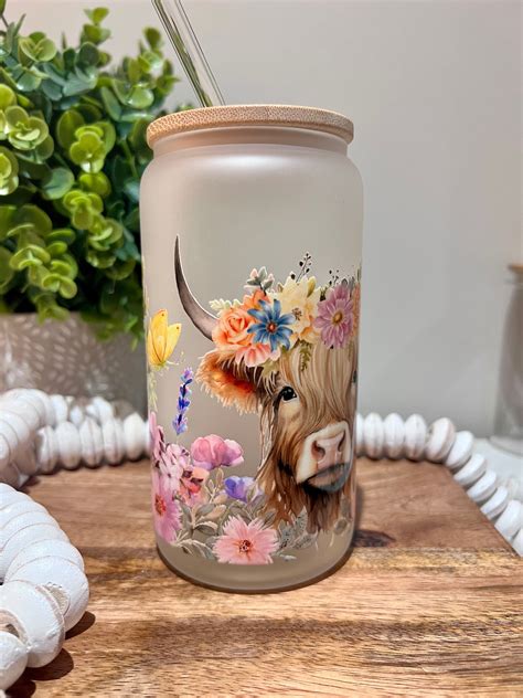Highland Cow Glass Cup Cow 16oz Iced Coffee Cup Beer Can Glass Cow