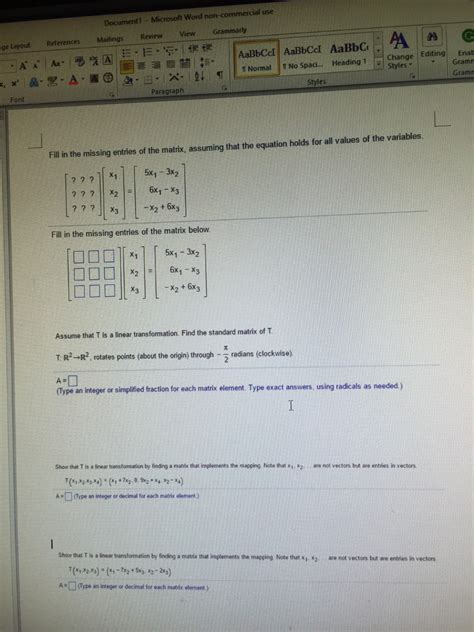 solved fill in the missing entries of the matrix assuming