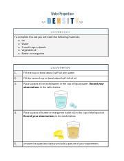 GabrielaMartinez OER Water Properties Density 2 Docx MATERIALS To