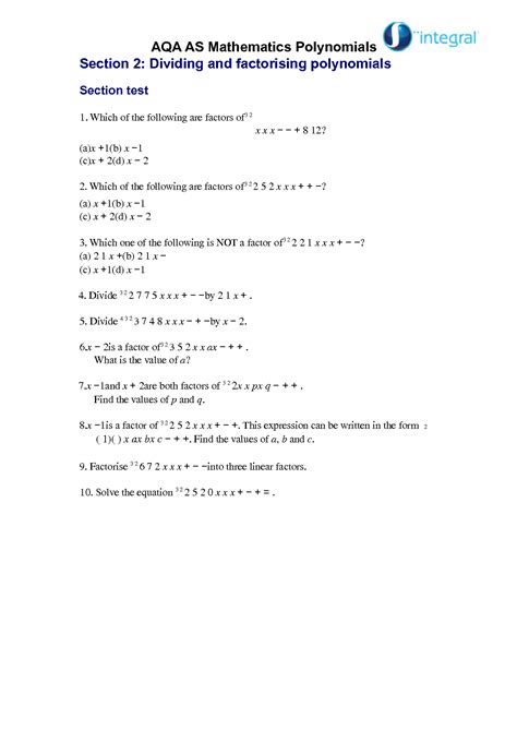 Solution Aqa A Level Maths Dividing And Factorising Polynomials Exam