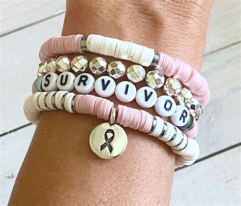 Breast Cancer Pink Stacked Stretch Awareness Ribbon Bracelet Survivor