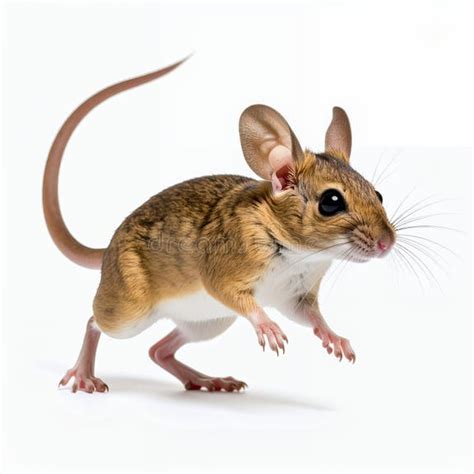 Alert Kangaroo Mouse Gracefully Leaping Demonstrating Its Agility And Alertness On White