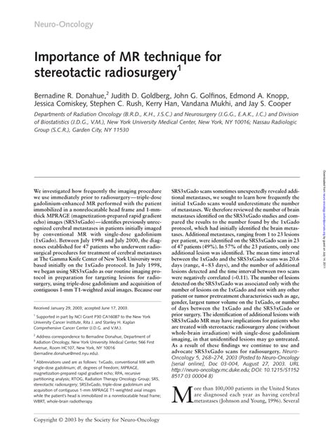 Pdf Importance Of Mr Technique For Stereotactic Radiosurgery