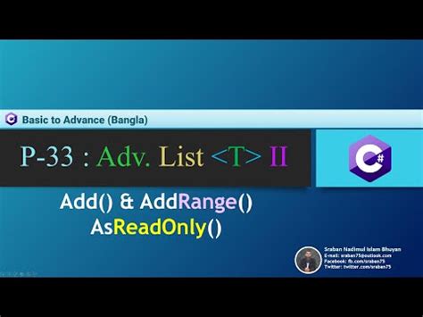Part C B A Tutorial Bangla Adv List Add AddRange AsReadOnly YouTube